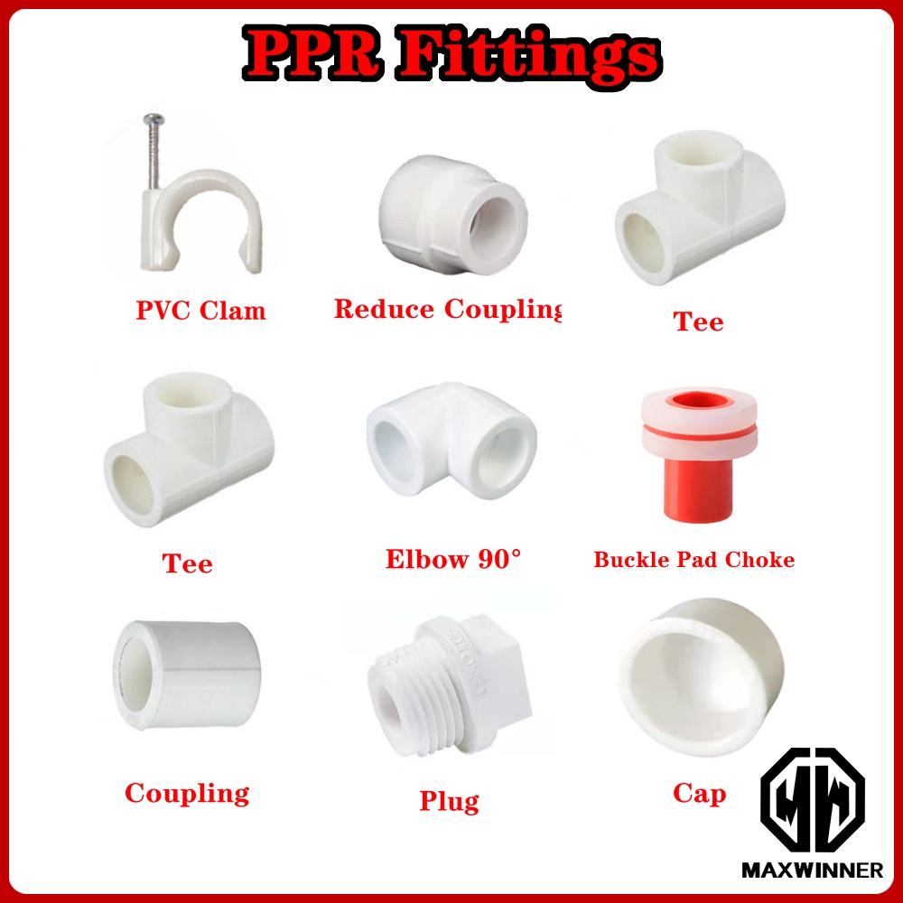 MAXWINNER PPR Fittings 1/2 - 3/4 - 1 Plain Elbow 90°, , Tee , Coupling ...