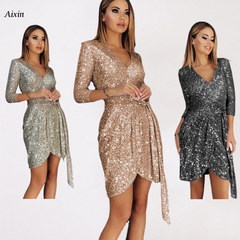 glitz and glamour dress 2025 new Sexy V Neck Glitter Lace Up Party ...