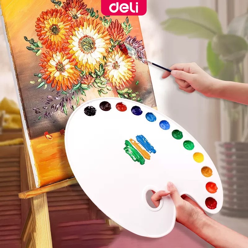 Deli 12 Gird Painting Palette Coloring Mixing Plate Color Mixed Oil ...