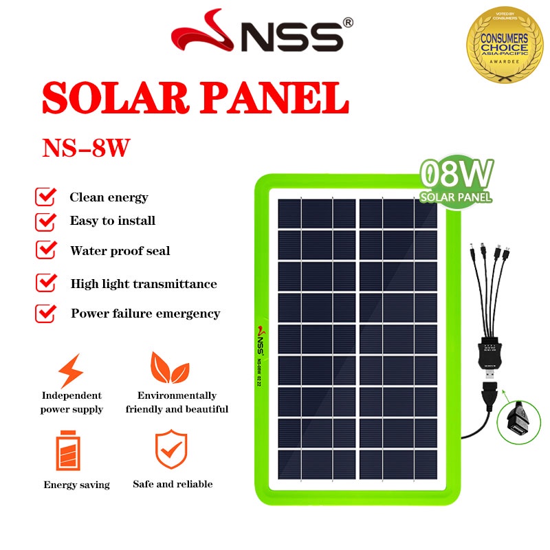 NSS 9.2V 8W Solar Panel USB cable multi-head Solar panel multi-function ...