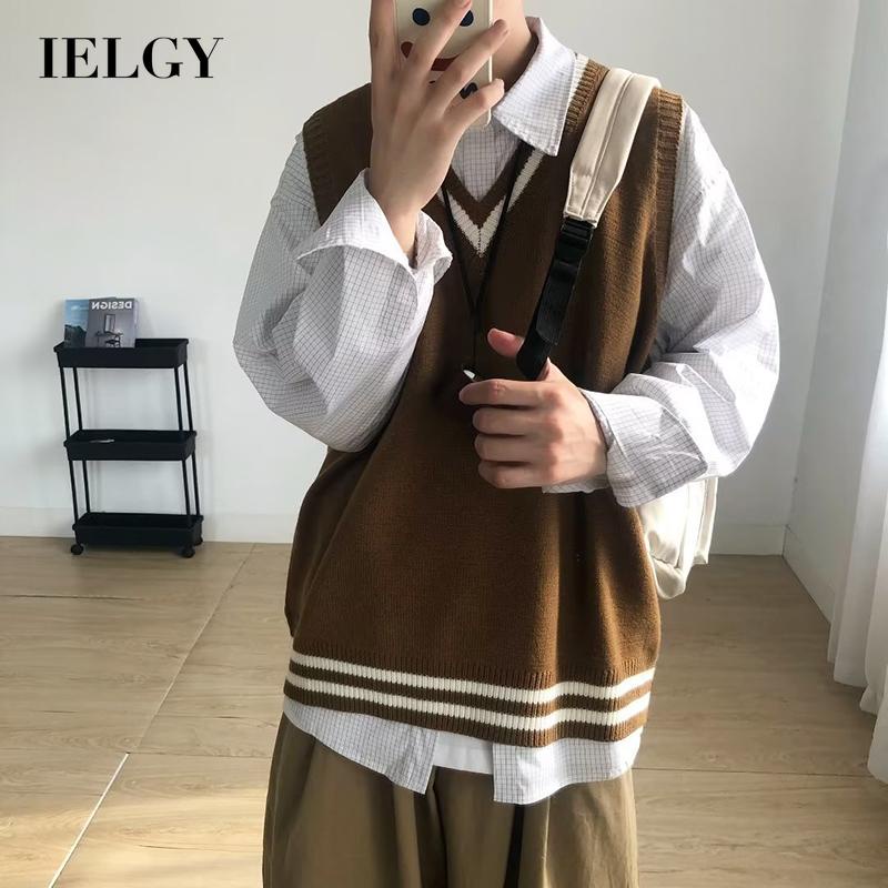 IELGY men's loose retro japanese preppy knitted vest | Shopee Philippines