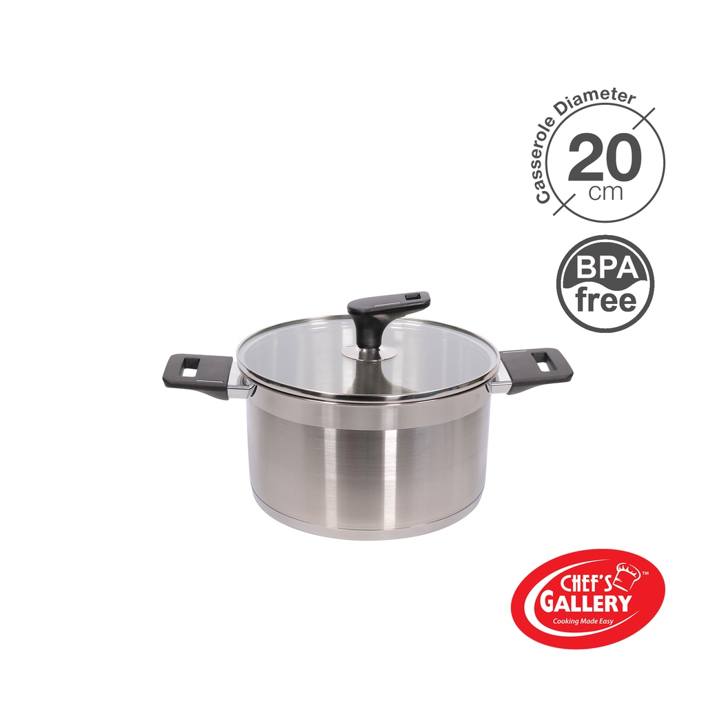 Chef’s Gallery Stainless Steel Casserole w/ Glass Lid 20cm & Bakelite ...