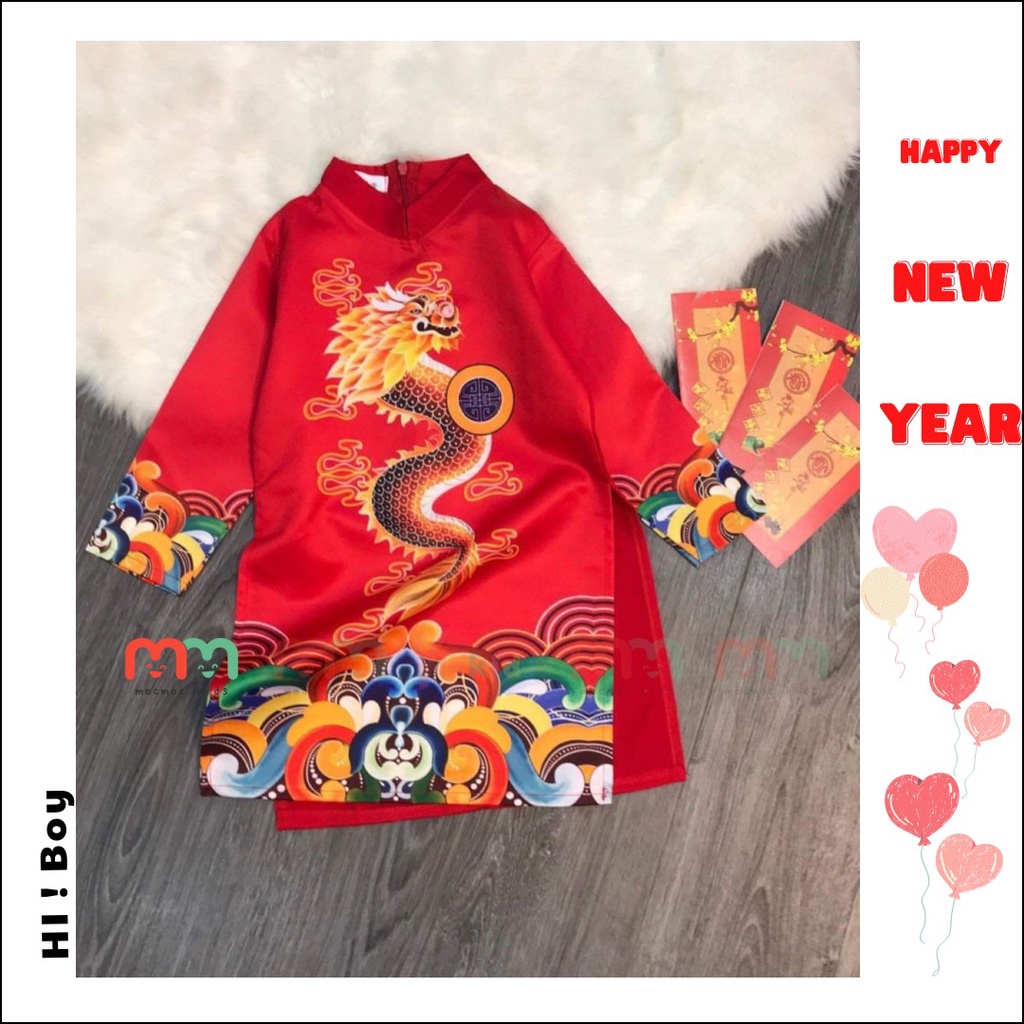 Ao Dai CNY Boys Matte Matte Quality With Luxurious Dragon Pearl Motifs 11kg To 40kg | Shopee ...
