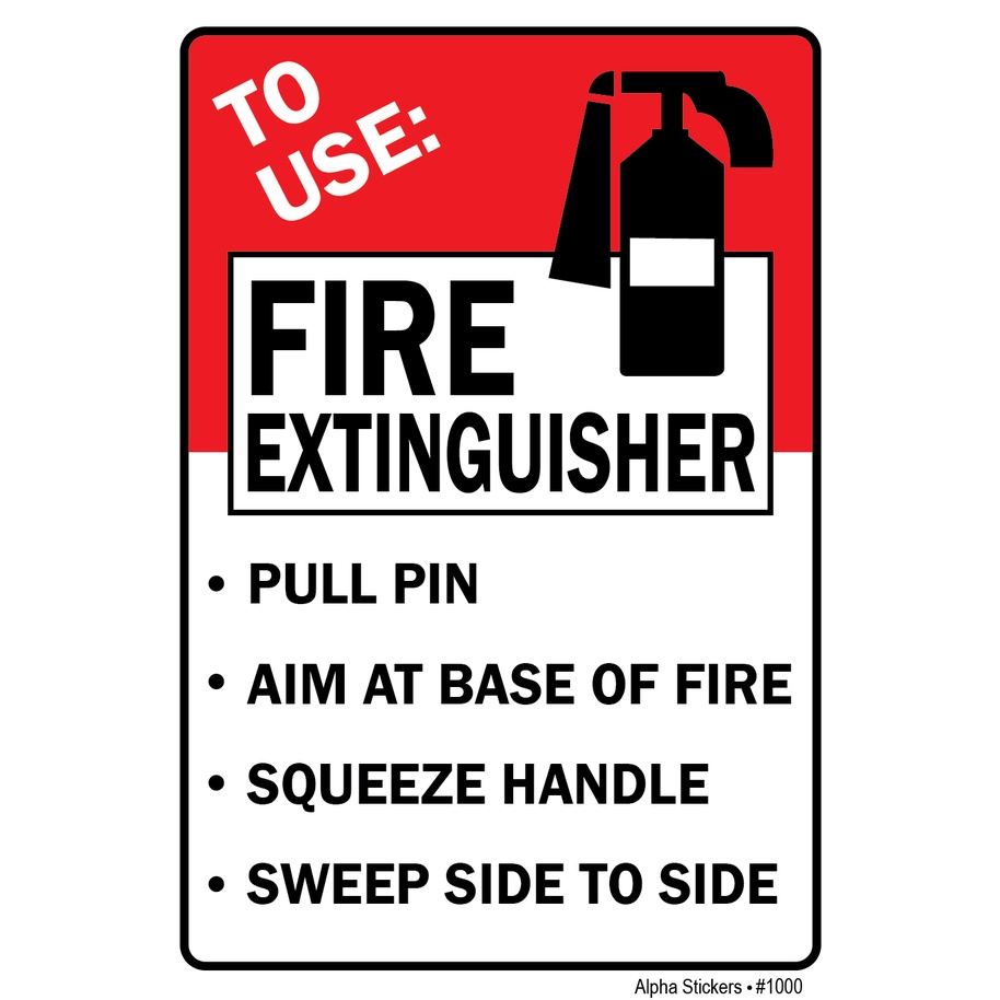 Fire Extinguisher Pull Pin Sign Vinyl Sticker Size 3.5"W x 5"H. 5pcs ...