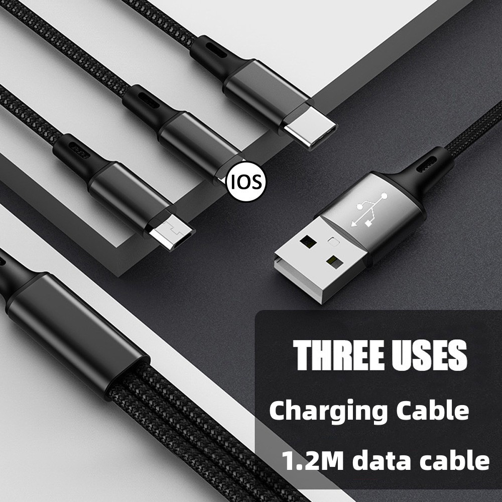 3in1 charging wire data cable wire for usb Android type-c (1.2M ...