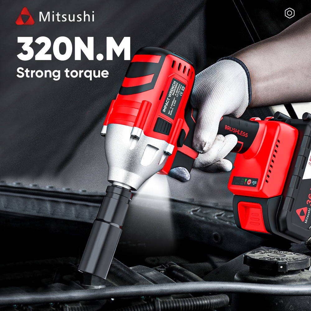 Mitsushi 36V Cordless Pure Copper Brushless Impact Wrench Rechargeable ...