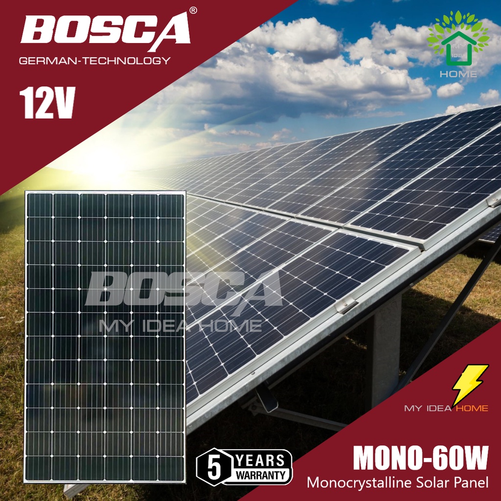 BOSCA 5 Year Warranty 60W Solar Panel Mono 60 Watt 12 Volt Pv Solar ...