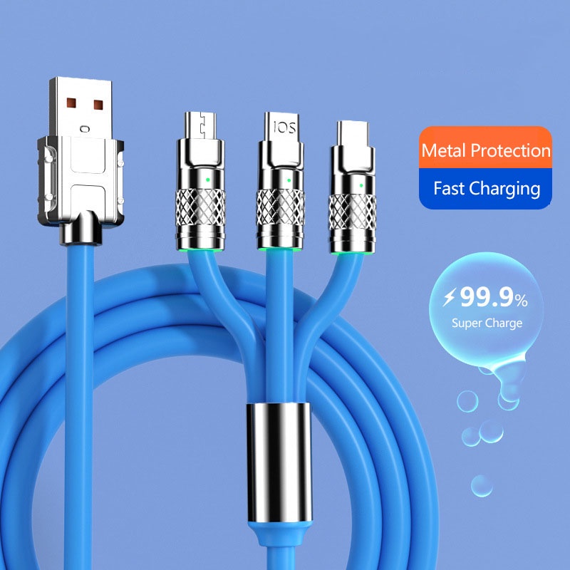 3 IN 1 Zinc Alloy Charging Cable 120W 6A Super Fast Charger USB ...