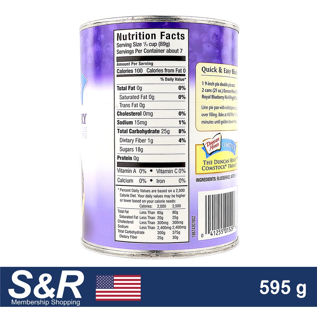 Duncan Hines Comstock Original Royal Blueberry Pie Filling & Topping ...