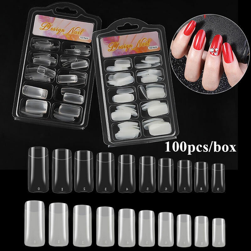 100pcs Fake Nails Tips Nail Capsule Artificial Fingernails French ...
