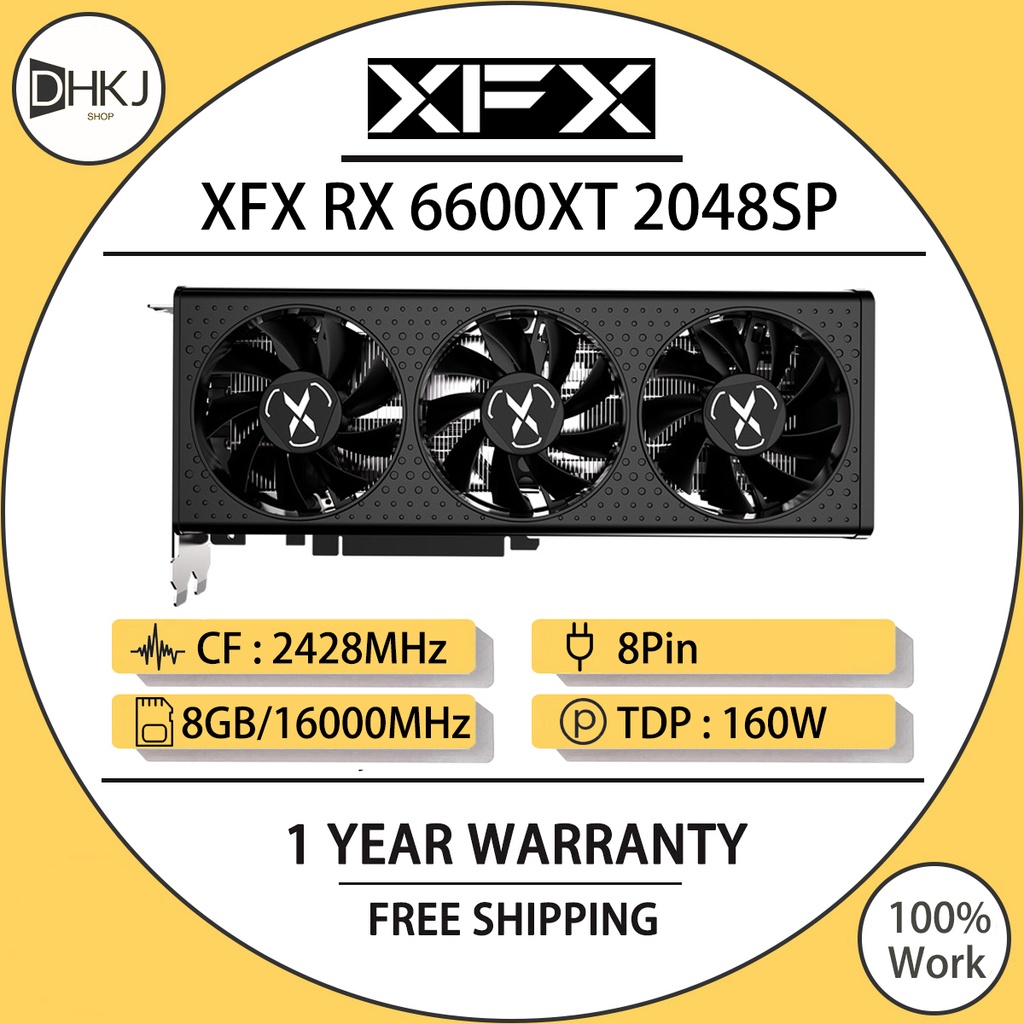 USED XFX RX 6600 XT 8GB Graphics Card SP2048 2607MHz GDDR6 8GB 128Bit ...