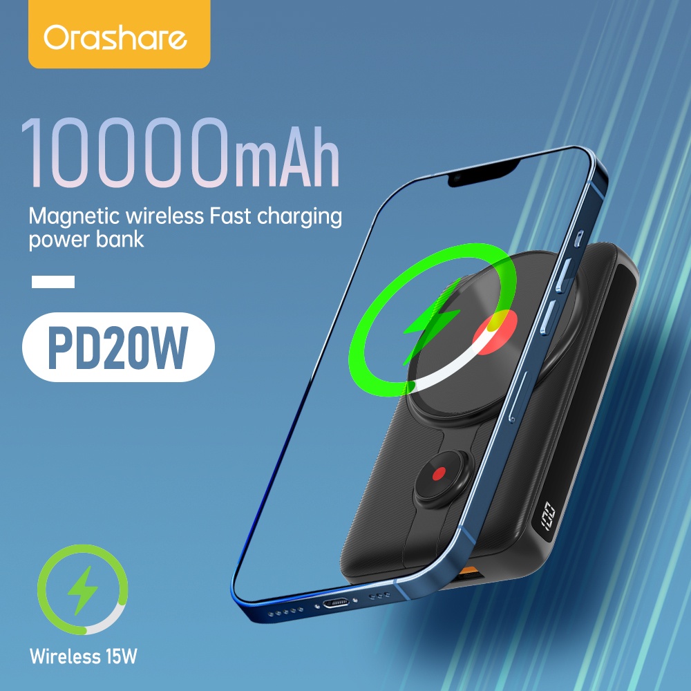 Orashare OM10 10000mAh Wireless Magnetic Powerbank PD20W Fast Charge Powerbank With Built in ...