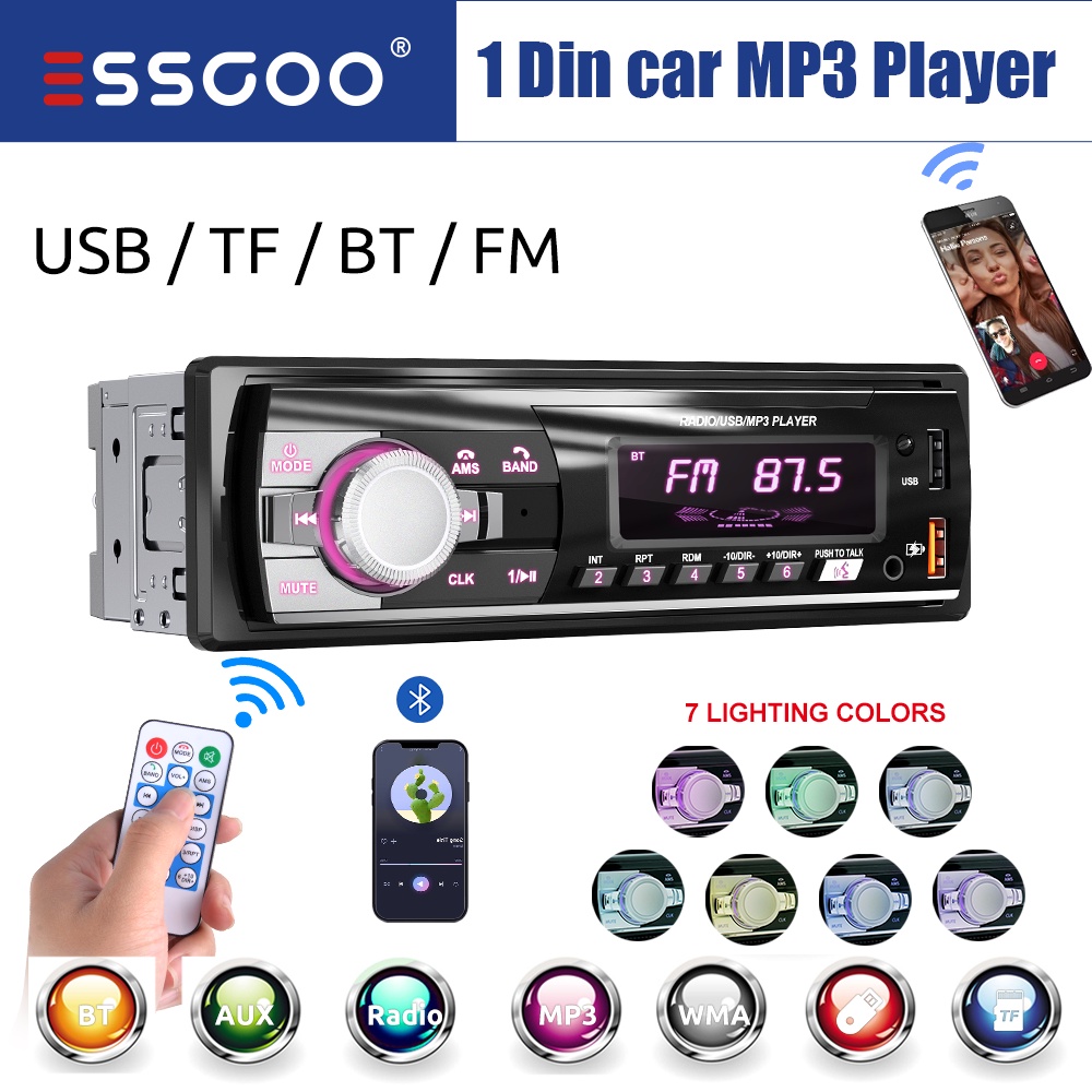 ESSGOO Car Radio 1 Din Bluetooth MP3 Car Player Multimedia Music Autoradio USB SD AUX FM ...