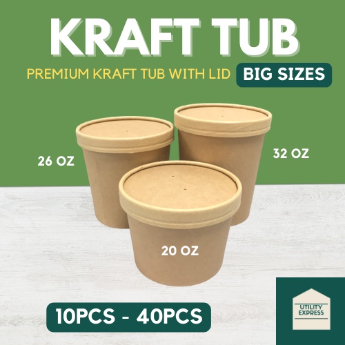 Ice Cream Tub | Kraft Tub | Kraft Paper Pint 20oz / 26oz / 32oz (10pcs ...