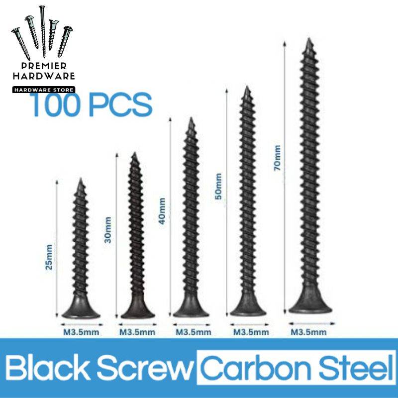 Black Screw Flat Head 100PCS Self tapping screw Premier Hardware ...