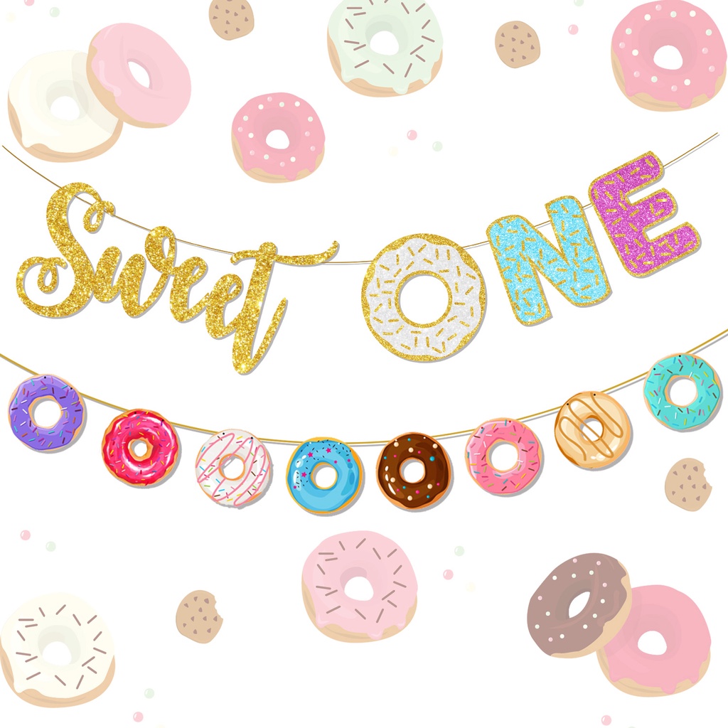 JOLLYBOOM Donut Theme Glitter Sweet One Banner Colorful Doughnut ...