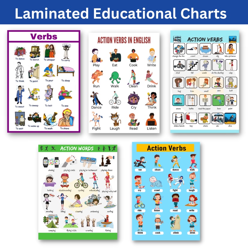 Laminated Verbs, Action Words Charts, Laminated Educational Charts for ...