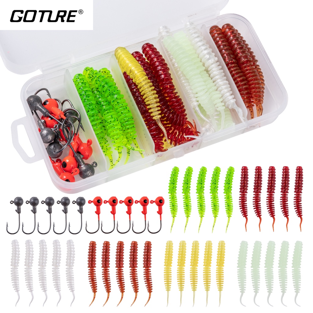 Goture Soft Lure And Lead Jig Head Set 40 Pcs With Box | Shopee Philippines
