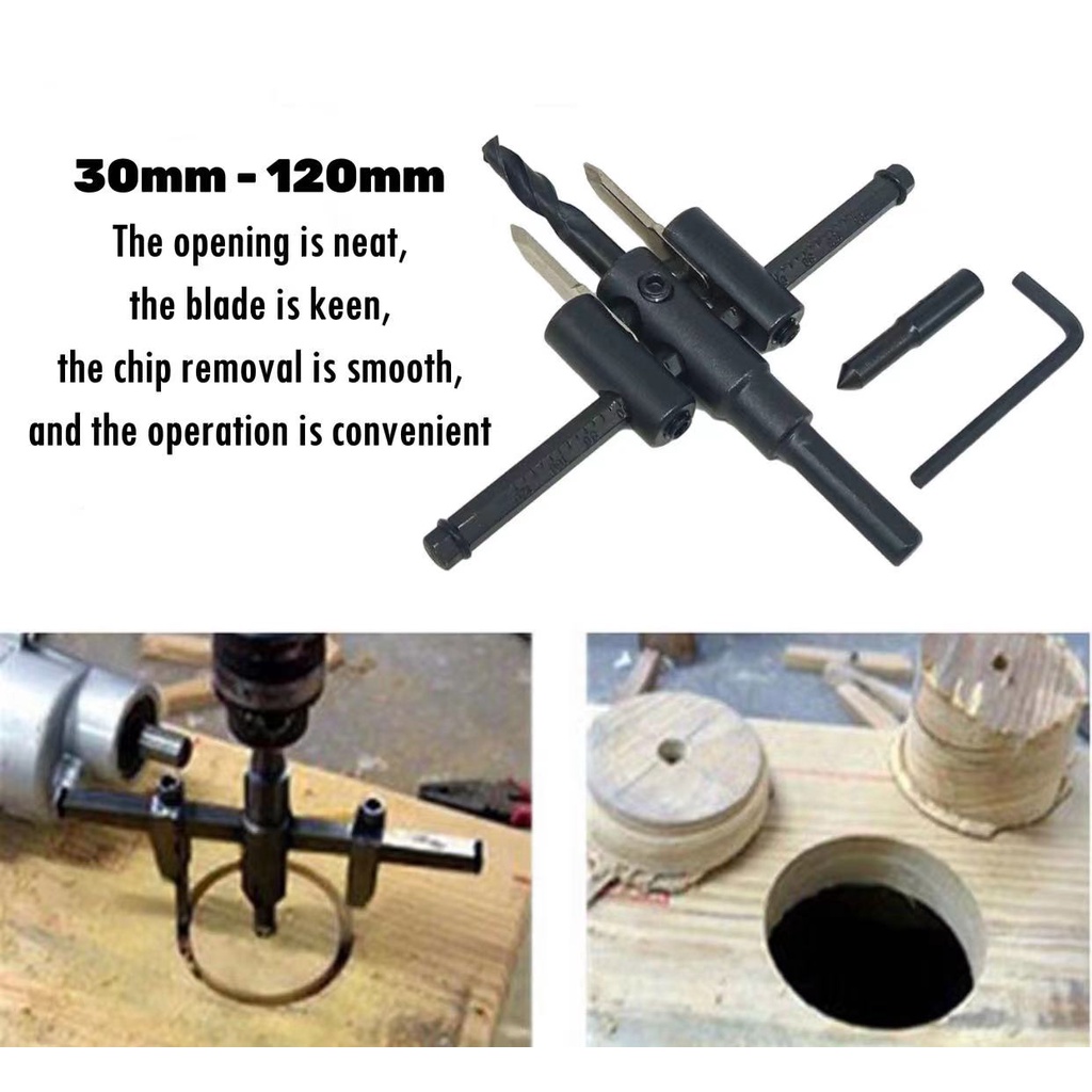 Adjustable Drill Bit Circle Cutter Kit 30MM-120MM Hole+ | Shopee ...