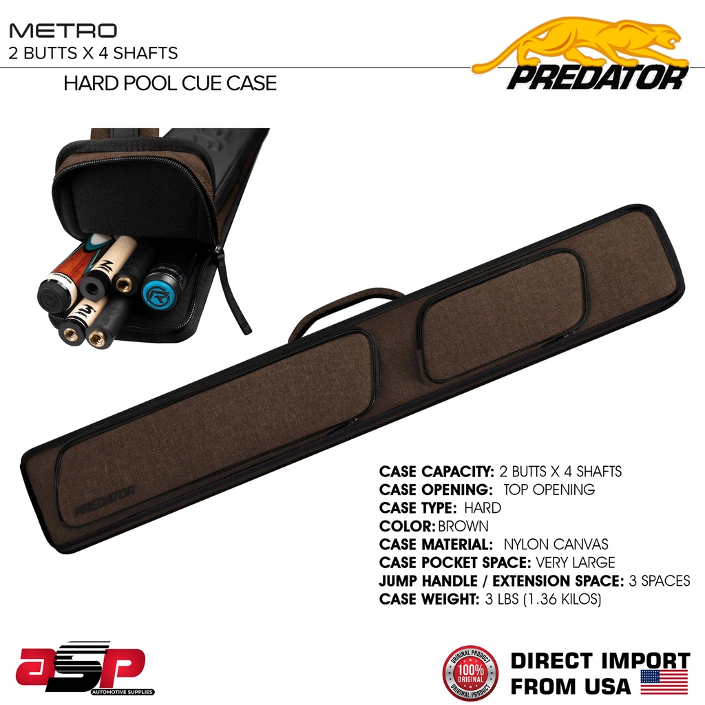 Predator Metro Brown Hard Pool Cue Hard Case - 2 Butts x 4 Shafts (BAG ...