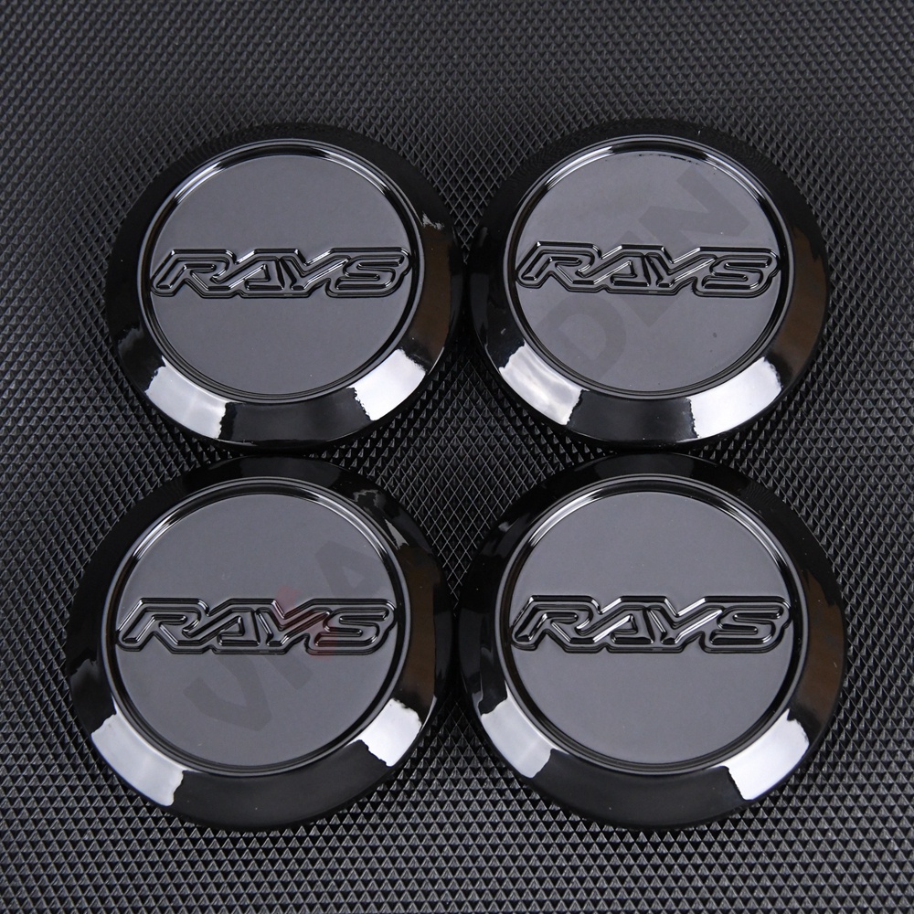 4PCS RAYS Center Cap 56MM Clip Diameter Sport Rim Cover Cap Wheel Hub Caps Bright Black 3D Logo ...