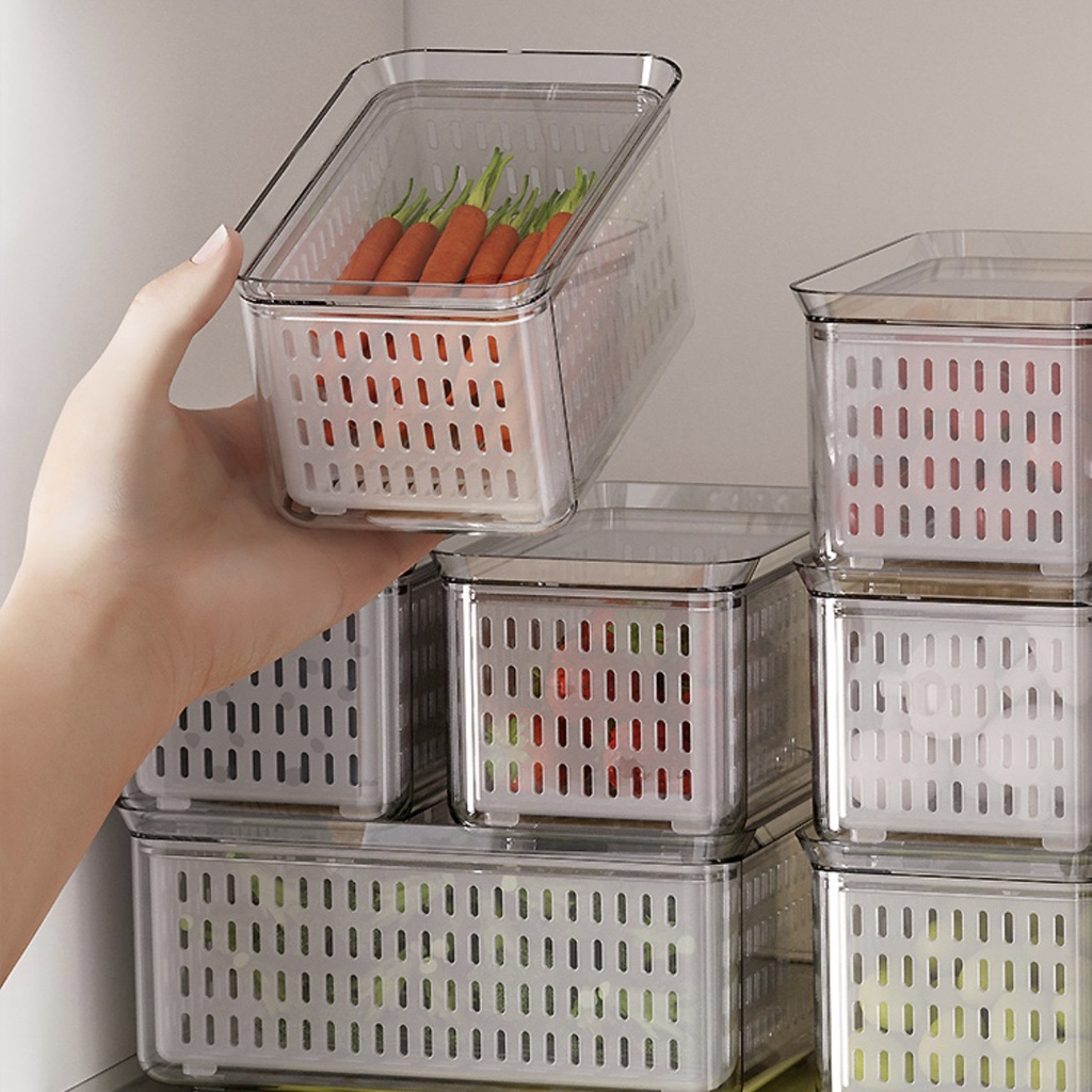 KITkitchen Fresh-Keeping Refrigerator Storage Box Drain Box Sealed Food ...