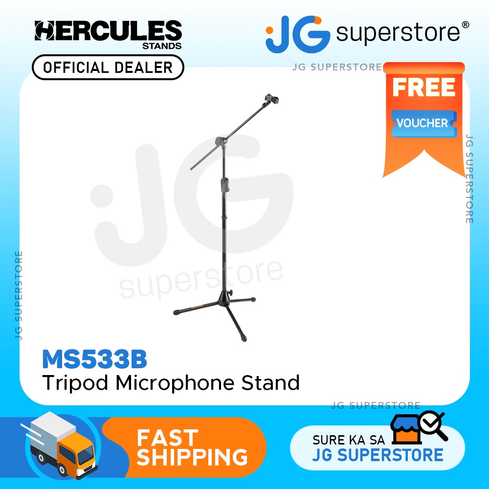 Hercules MS533B EZ Clutch Microphone Stand with 2 in 1 Hideaway Boom ...