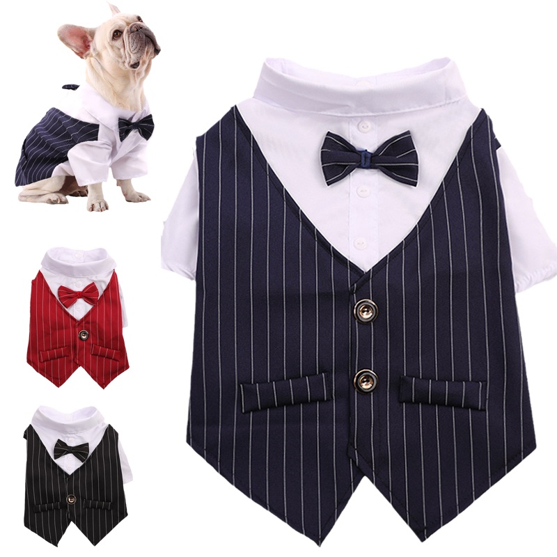 Male Dog Clothes for Shih Tzu Pet Costume Stripe Bow Tie Suit Formal ...