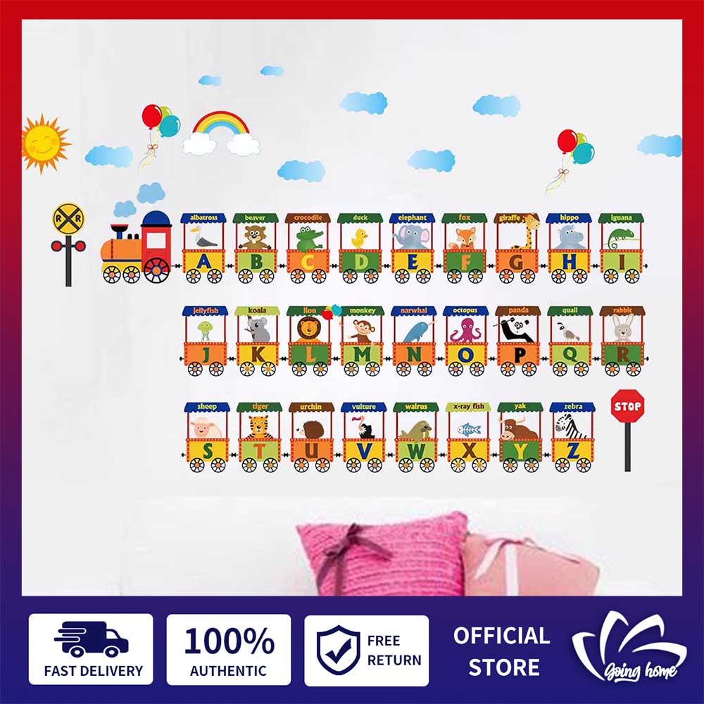 Cartoon Animal Alphabet Train Wall Stickers Kids ABC Wallpaper for Kids ...