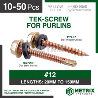 10-50pc Tek Screw for Purlins / Tex Screw for Roofing ( For Steel / Metal ) ( For Wood ) #12 ...