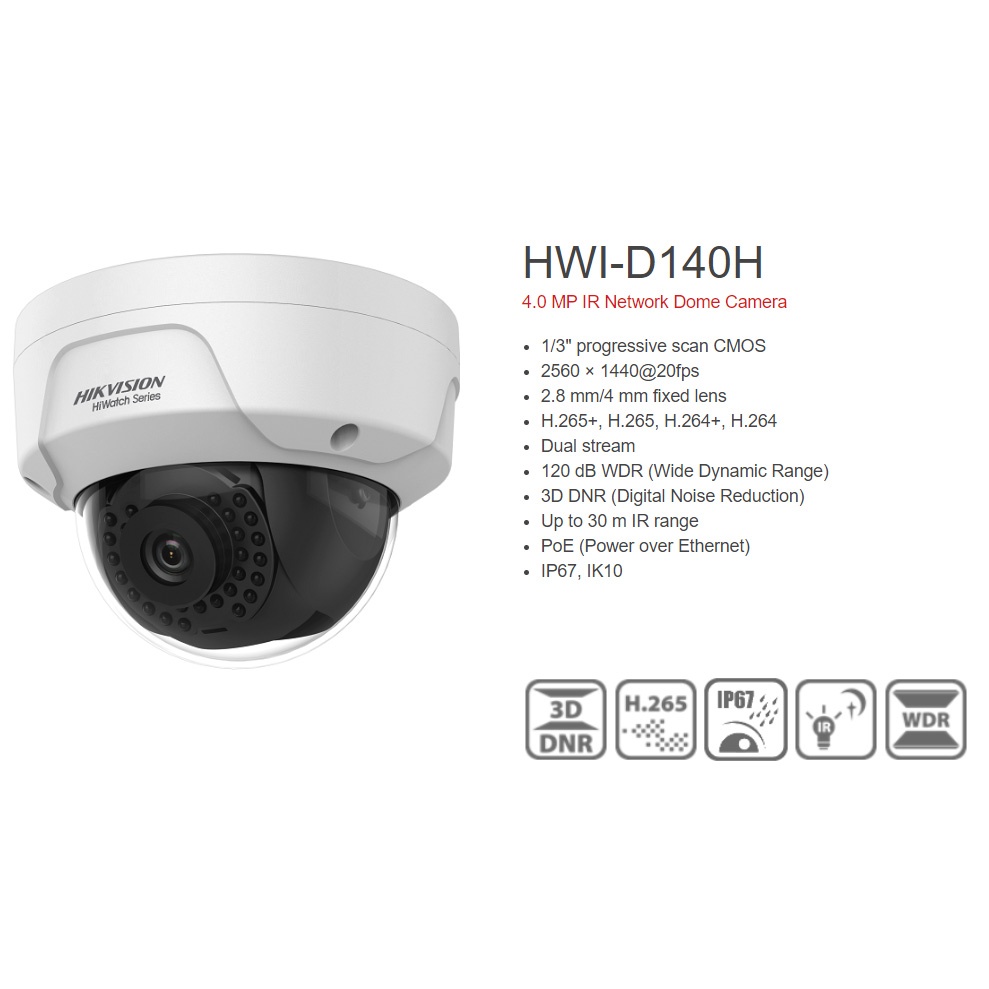 Hikvision HiWatch HWI-D140H 4MP Network Dome Camera| IP Camera | POE ...