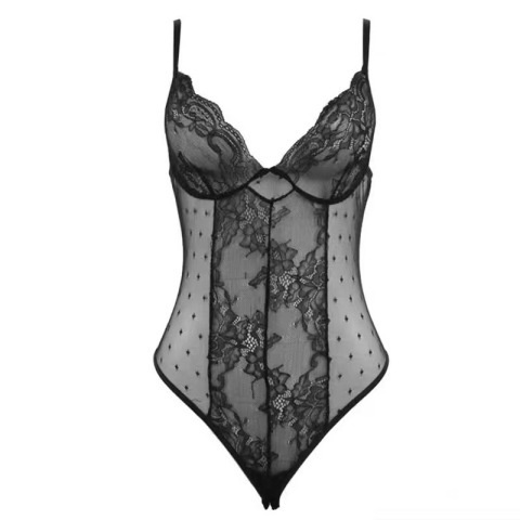 Sexy Lace See-Through Sling Jumpsuit Stretchy Slim-Fit Linger | Shopee ...