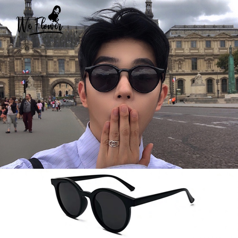We Flower Korean ins Trendy Black Small Round Sunglasses for Men Women ...
