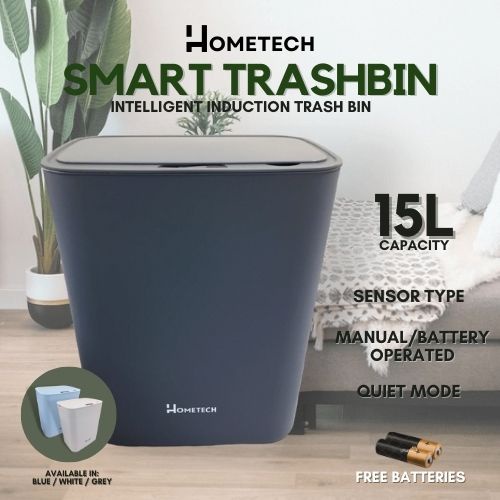 Smart Trash Can 15L [ Hometech Brand ] SMARTBIN Automatic Trash Bin Household Garbage Bin Non ...