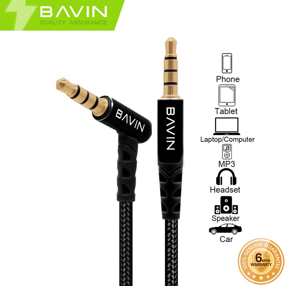 BAVIN AUX06 3.5mm Jack Nylon Wire Aux Cable Elbow Type Audio 1 Meter ...