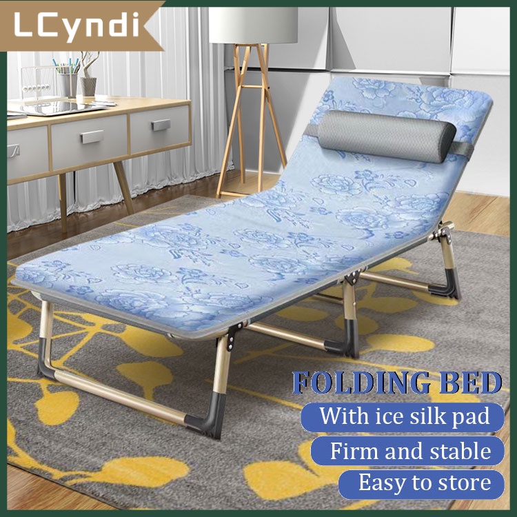 Folding Bed Single Portable Folding Bed With Ice Silk Pad Office Nap ...