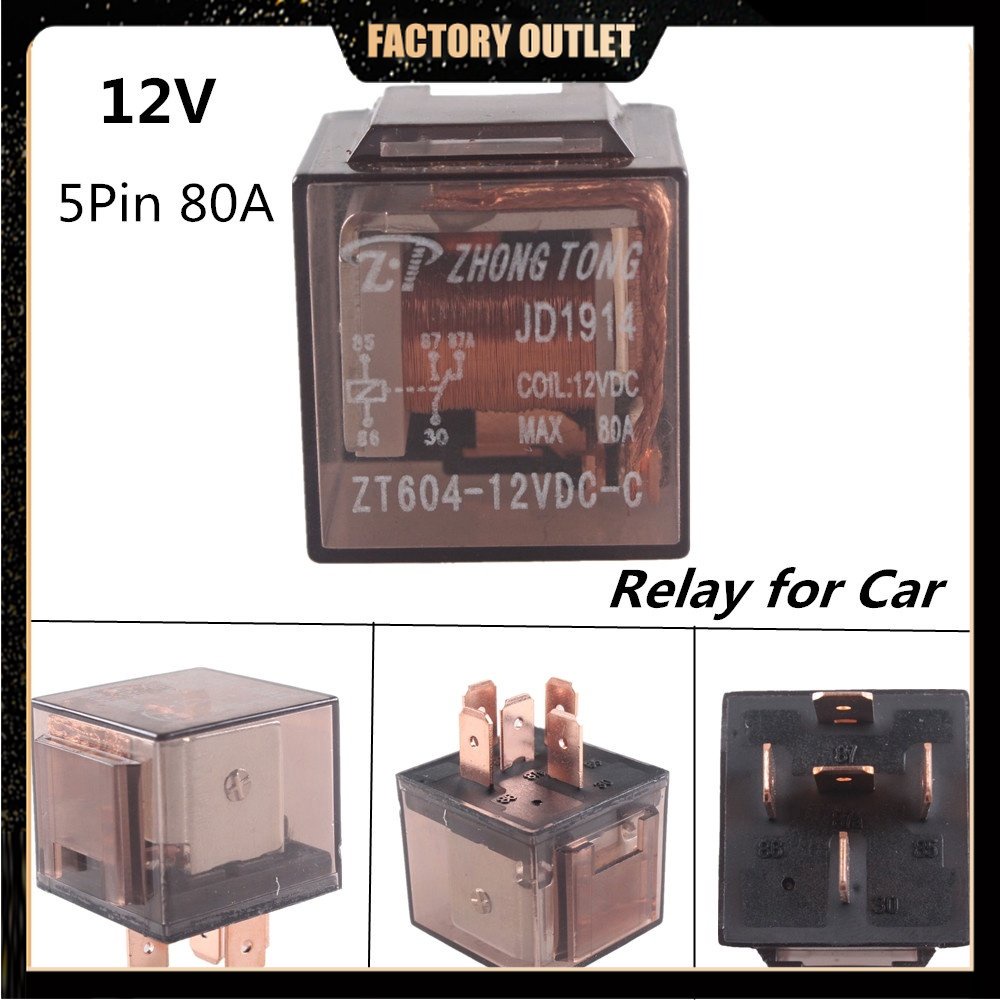 Relay DC 12V 80A 1NO 1NC SPDT 5 Pins Green Indicator Light Truck Car ...