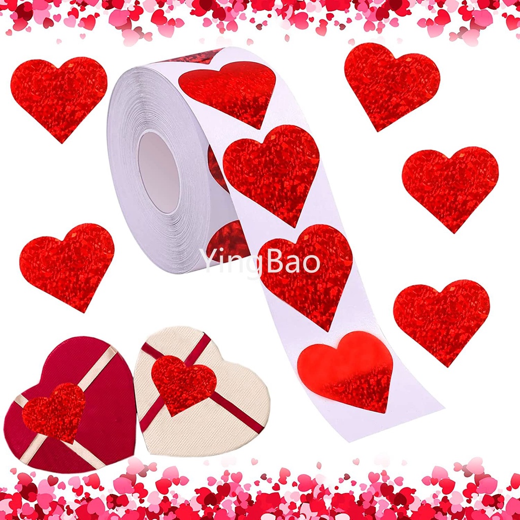 500 Pcs 1" Holographic Red Heart Stickers Roll, Glitter Tiny Hearts ...