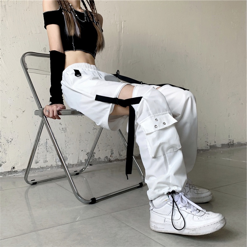 Pocket Cargo Pants Cut Pants Casual Baggy Pants for Women Wide Leg Hip ...