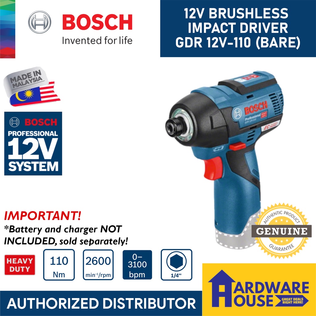 ORIGINAL BOSCH 12V Brushless Impact Driver Drill GDR 12V-110 Cordless ...