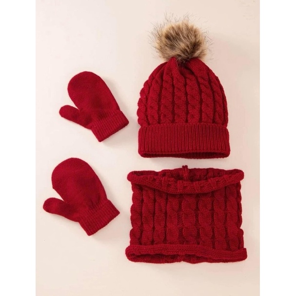 Set of 3 Piece Hat + Scarf + Soft Cotton Gloves to Keep Your Baby Warm ...