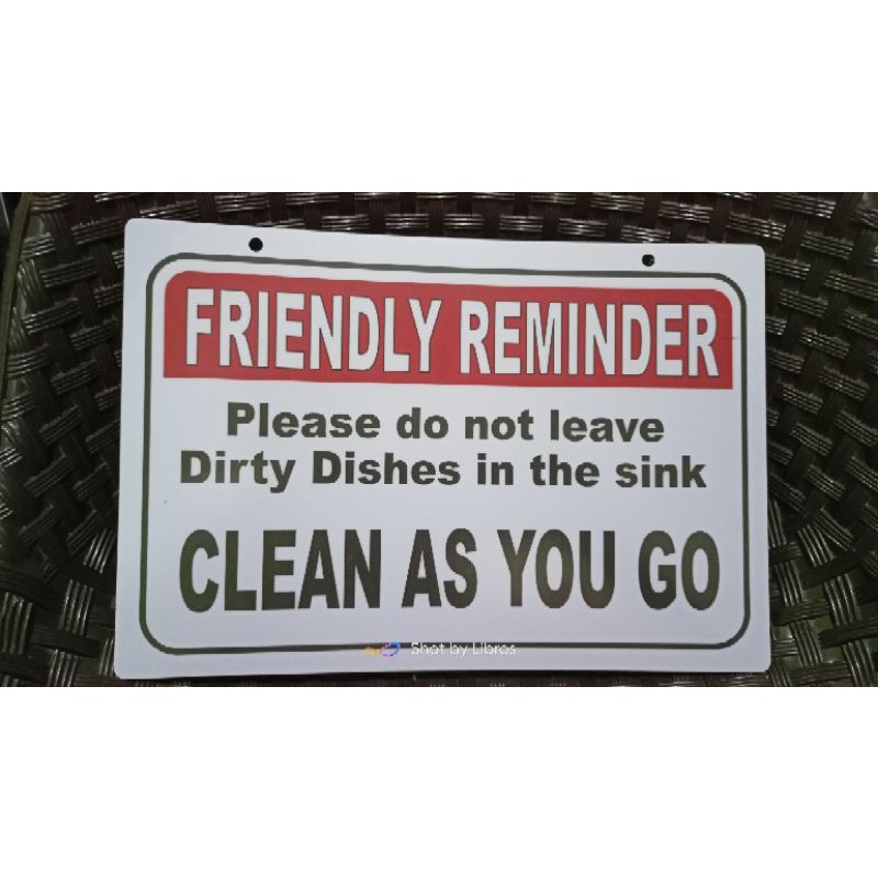Friendly Reminder Please do not leave Dirty Dishes in the Sink Signage ...