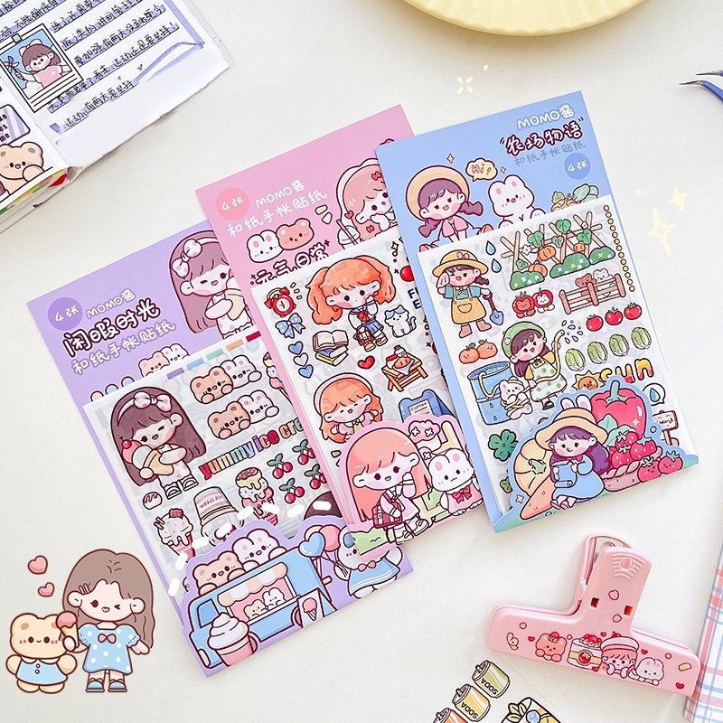 Sticker Set Decoration 4 Sheets Sticker Set Cute Momo Sticker DIY ...