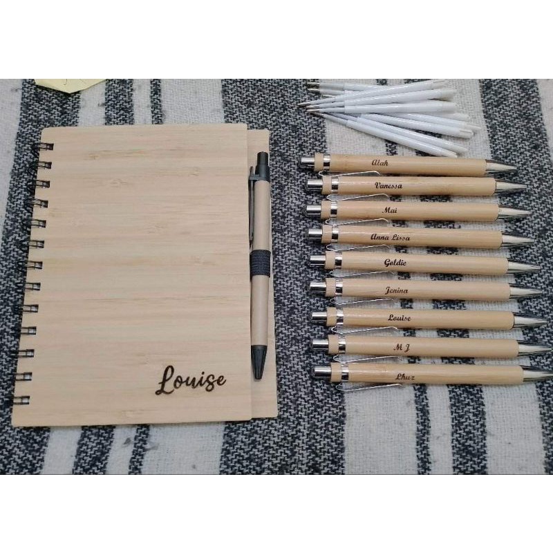 Personalized Bamboo Notebook with Pen (LASER ENGRAVED) | Shopee Philippines