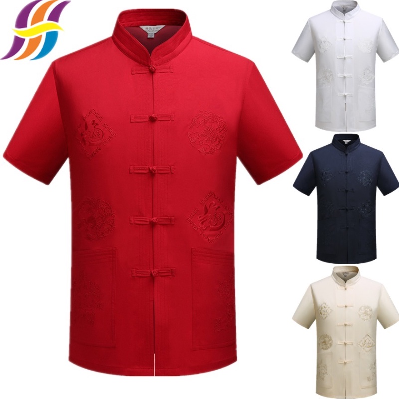 Tang Suit Embroidery Men Shirt Chinese Style Short Sleeve T shirt ...