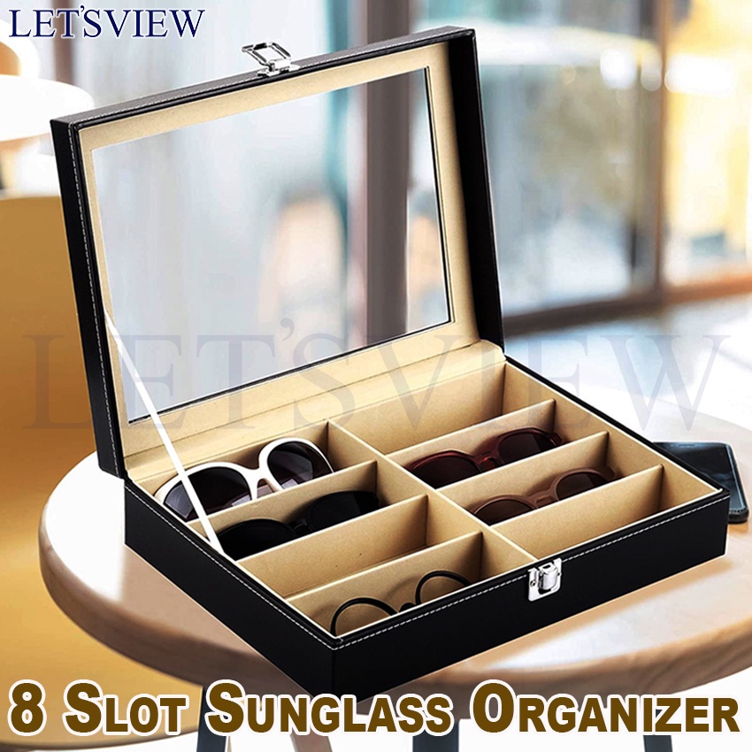 8 Slot Sunglass Organizer Leather Eyeglasses Collector Eyewear Display ...