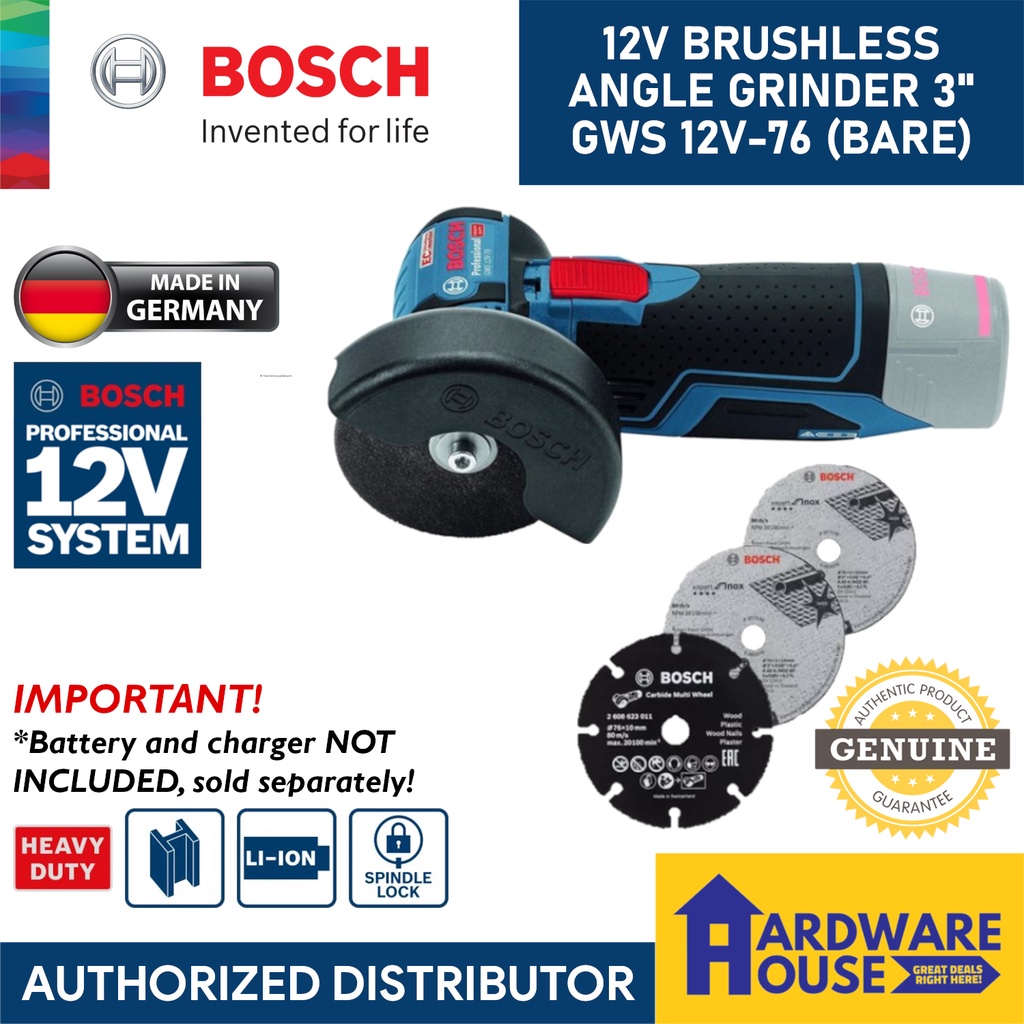 ORIGINAL BOSCH 12V Brushless Angle Grinder 3" GWS 12V-76 For Metal Wood ...