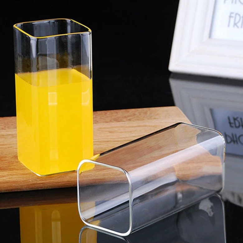 SQUARE GLASS CUP / 300ML SQUARE TRANSPARENT GLASS / MILK AND JUICE ...