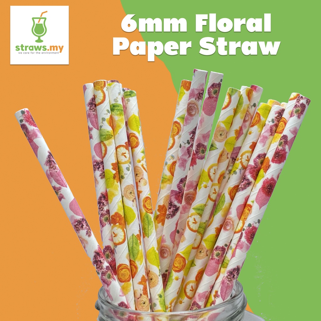 6mm Multi Floral Pattern Paper Straws (30pcs) - Flat End Straw Kertas ...