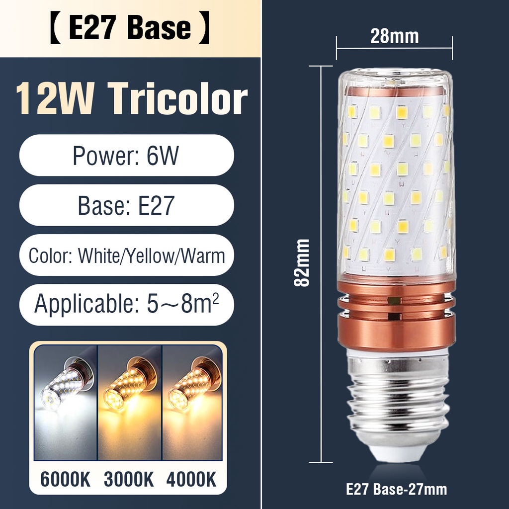【COD】12W Tri-color LED Bulb E27 E14 Corn Bulb Changing Light Bulb ...